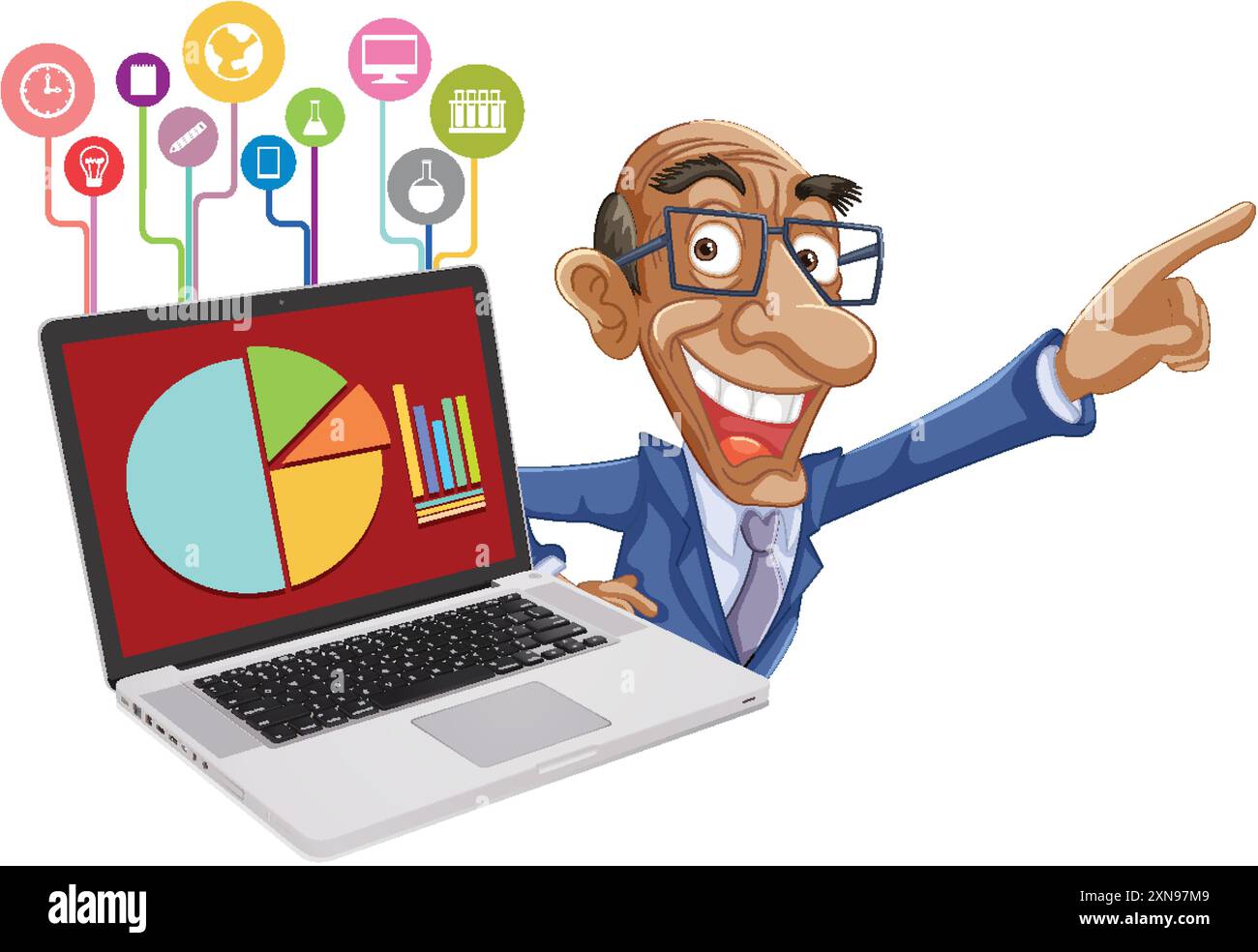 Man presenting data charts on a laptop Stock Vector Image & Art - Alamy