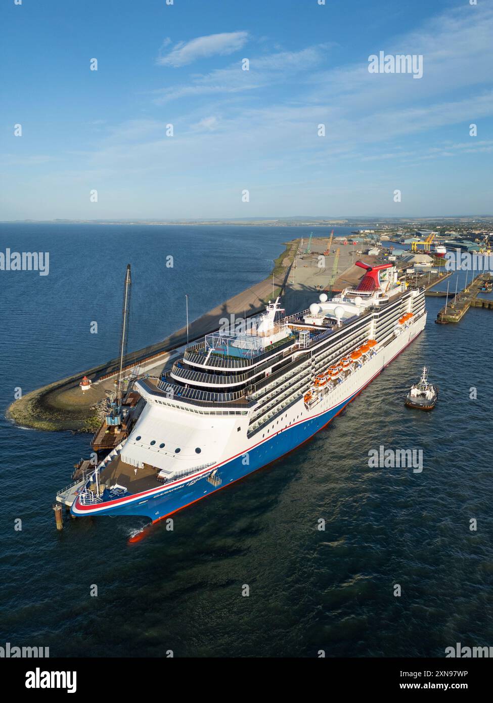 Edinburgh, Scotland, UK. 30th July 2024. Carnival Legend cruise ship docks at new berth at Forth ...