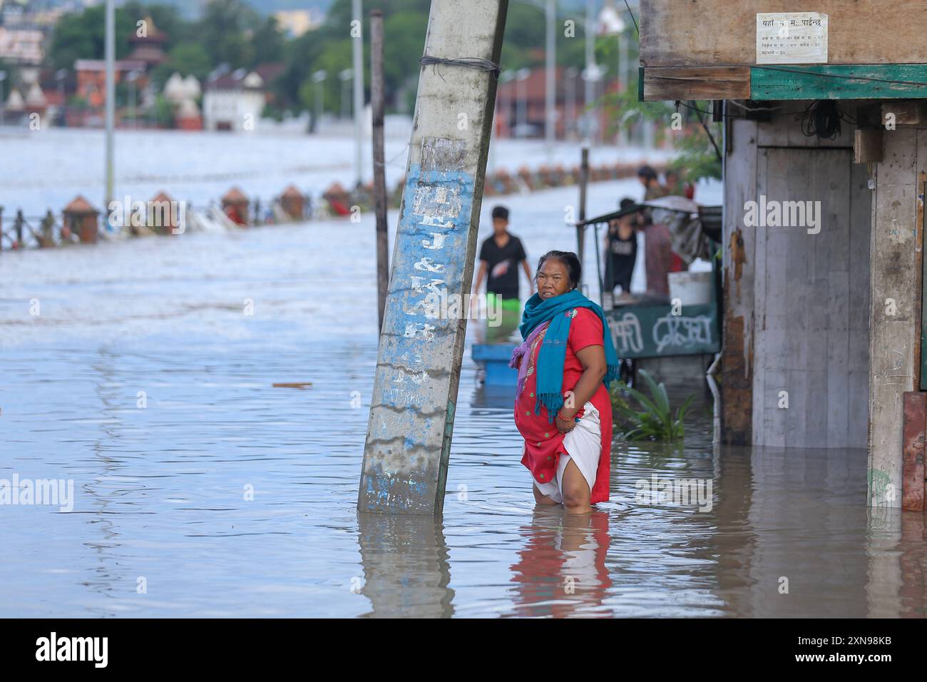 Heavy rain flood houses in Nepal People are wading through the flood in ...