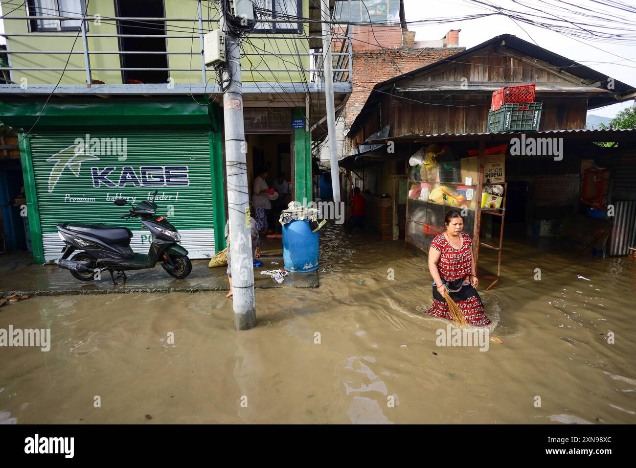 Heavy rain flood houses in Nepal Houses are being partially submerged ...