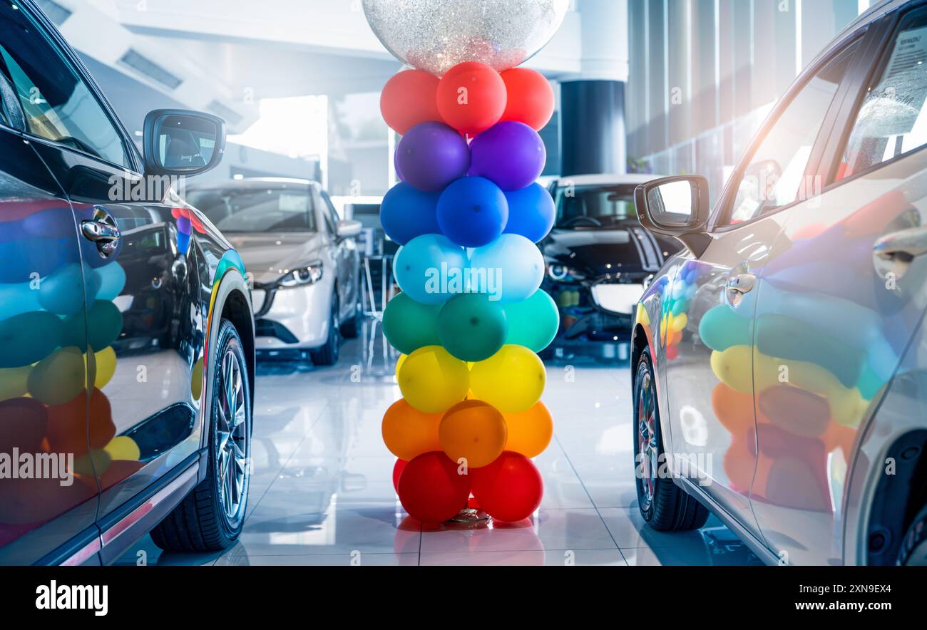 Car parked in luxury showroom. Car dealership office. Car showroom ...