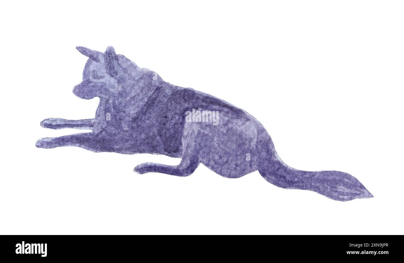 A silhouette of a large dog lying peacefully on the ground. A ...