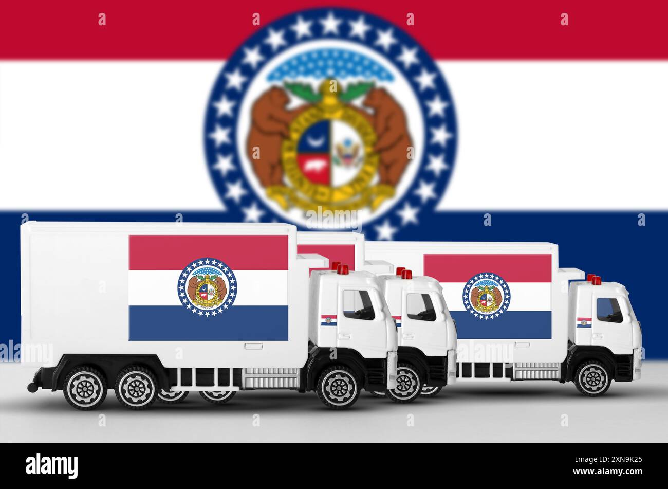 Missouri US state flag depicted on side wall of white delivery van ...