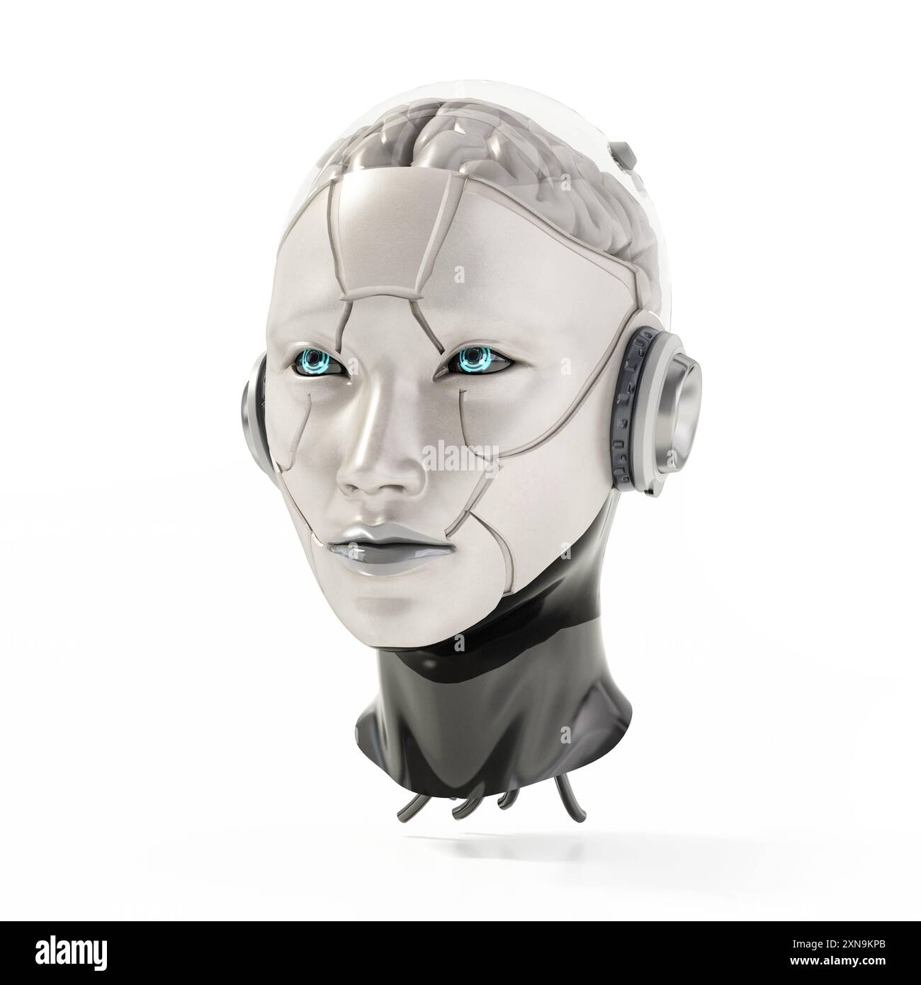 Female cyborg head isolated on white background. 3D illustration Stock ...