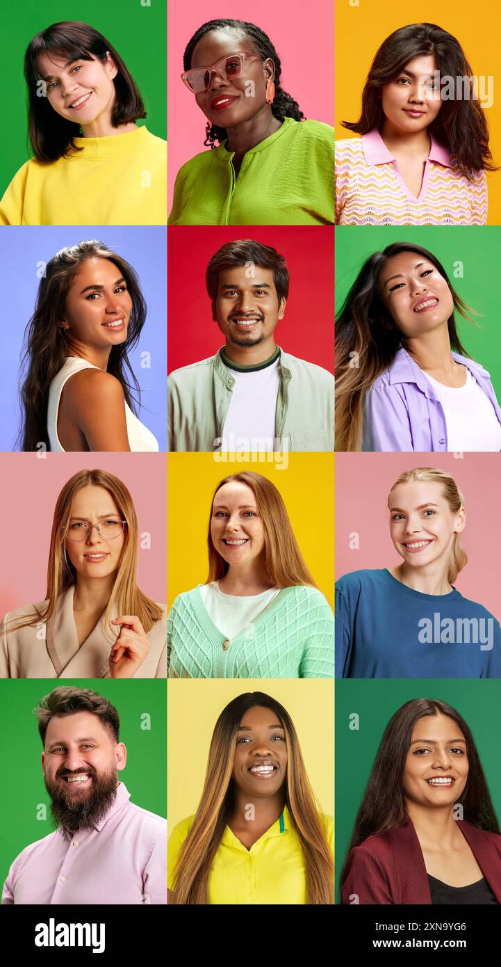 Collage. Set of portraits young beautiful people men and women ...