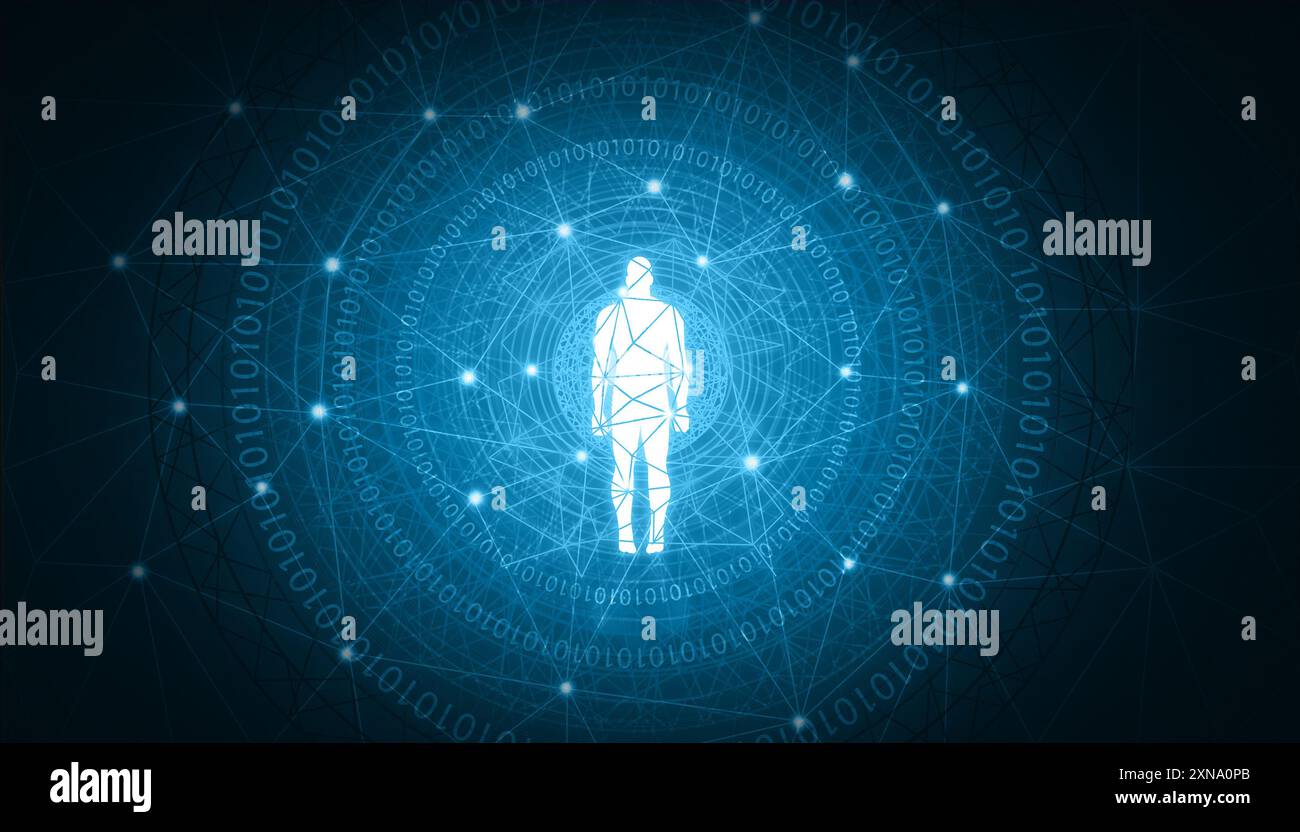 Man under network technology background. Digital illustration Stock ...