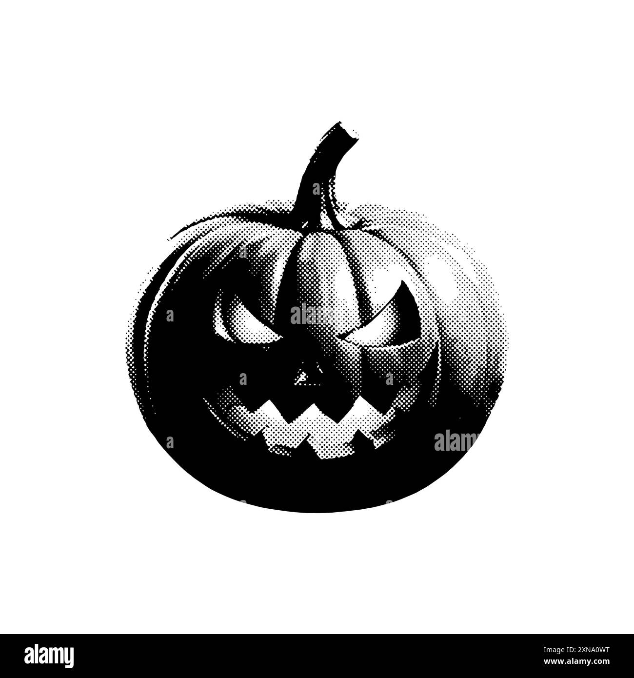 Half tone evil pumpkin, jack lantern. Vector drawing from dots, collage ...