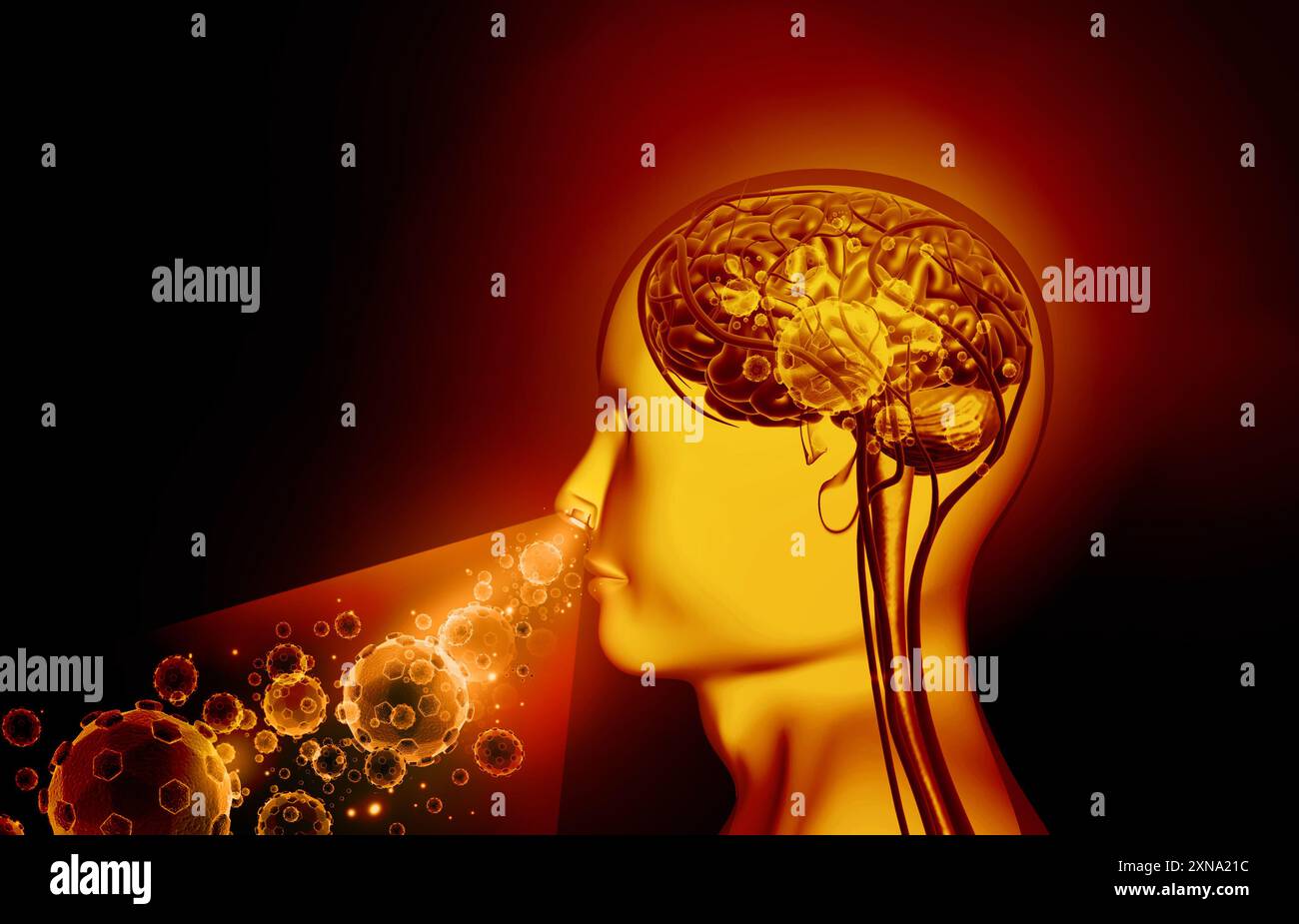 Man Breathing Bacteria or viruses. 3d illustration Stock Photo - Alamy