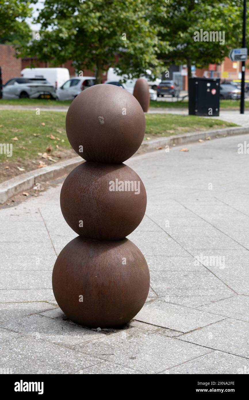 Metal bollard in West Bromwich town centre, Sandwell, West Midlands ...
