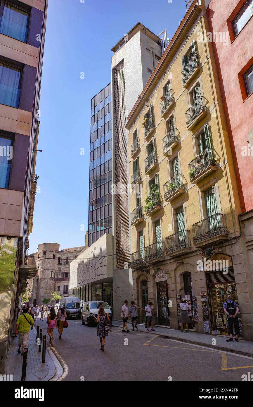 Barcelona, Spain - 29 July, 2024: Colorful balconies and Spanish ...