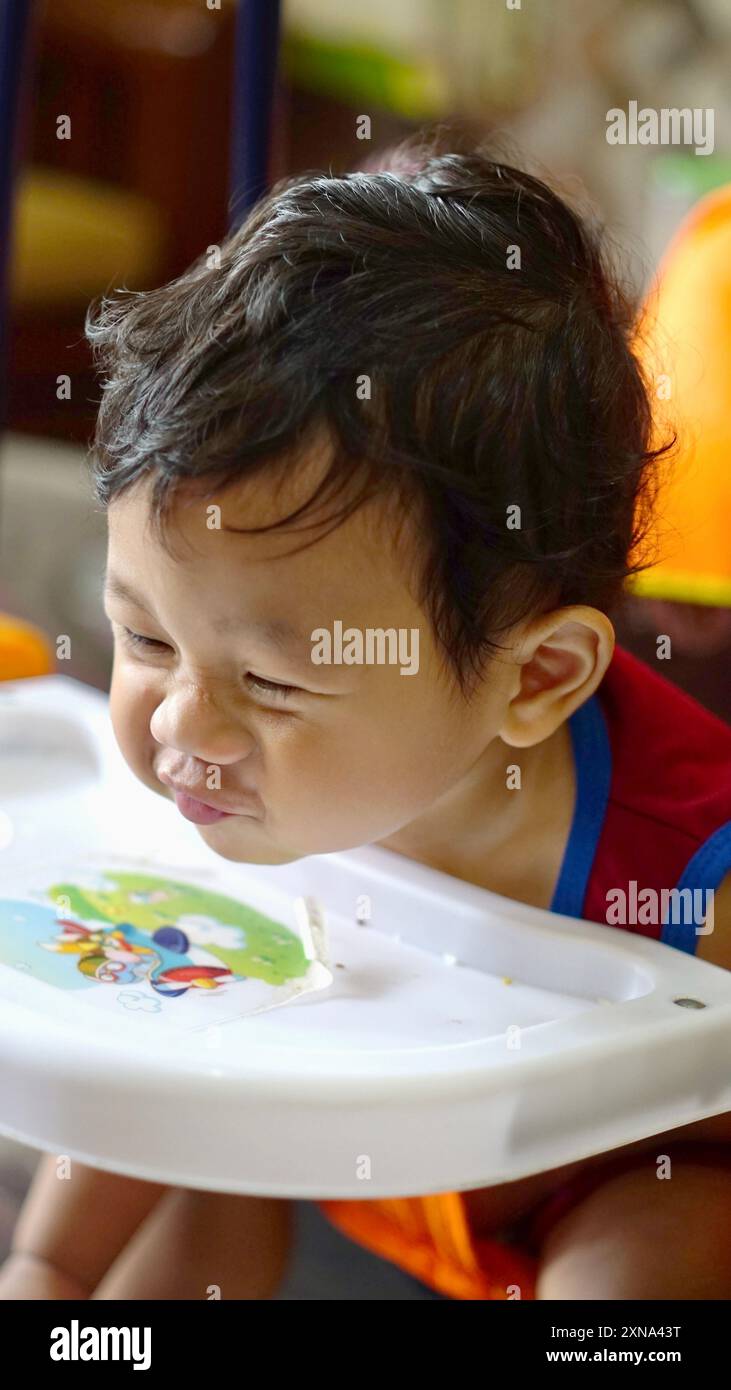 photo of children's activities at home, boy with a cheerful expression ...