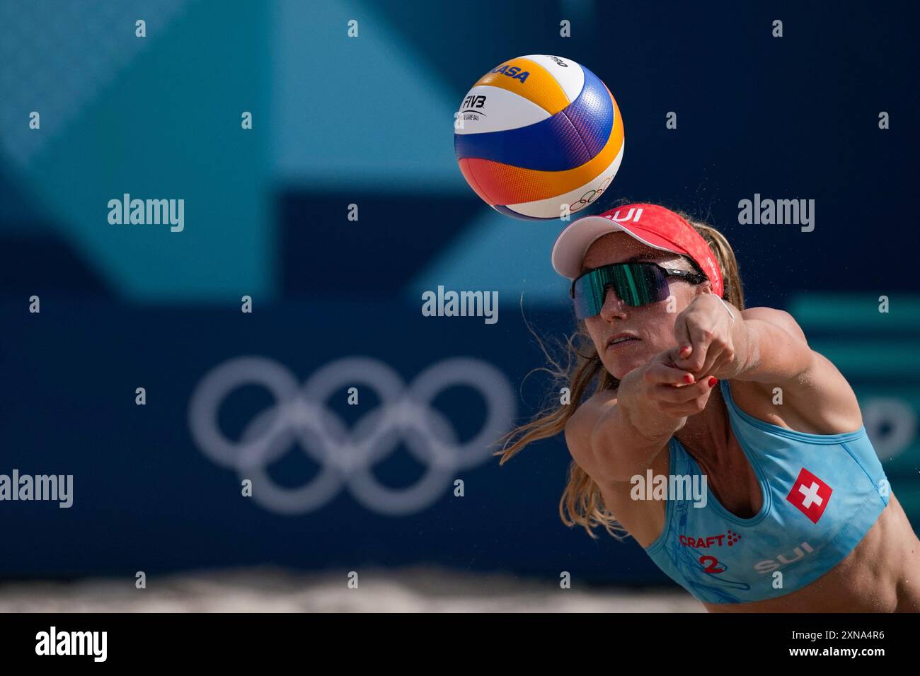 Nina Brunner reaches the ball during the women's pool F beach ...