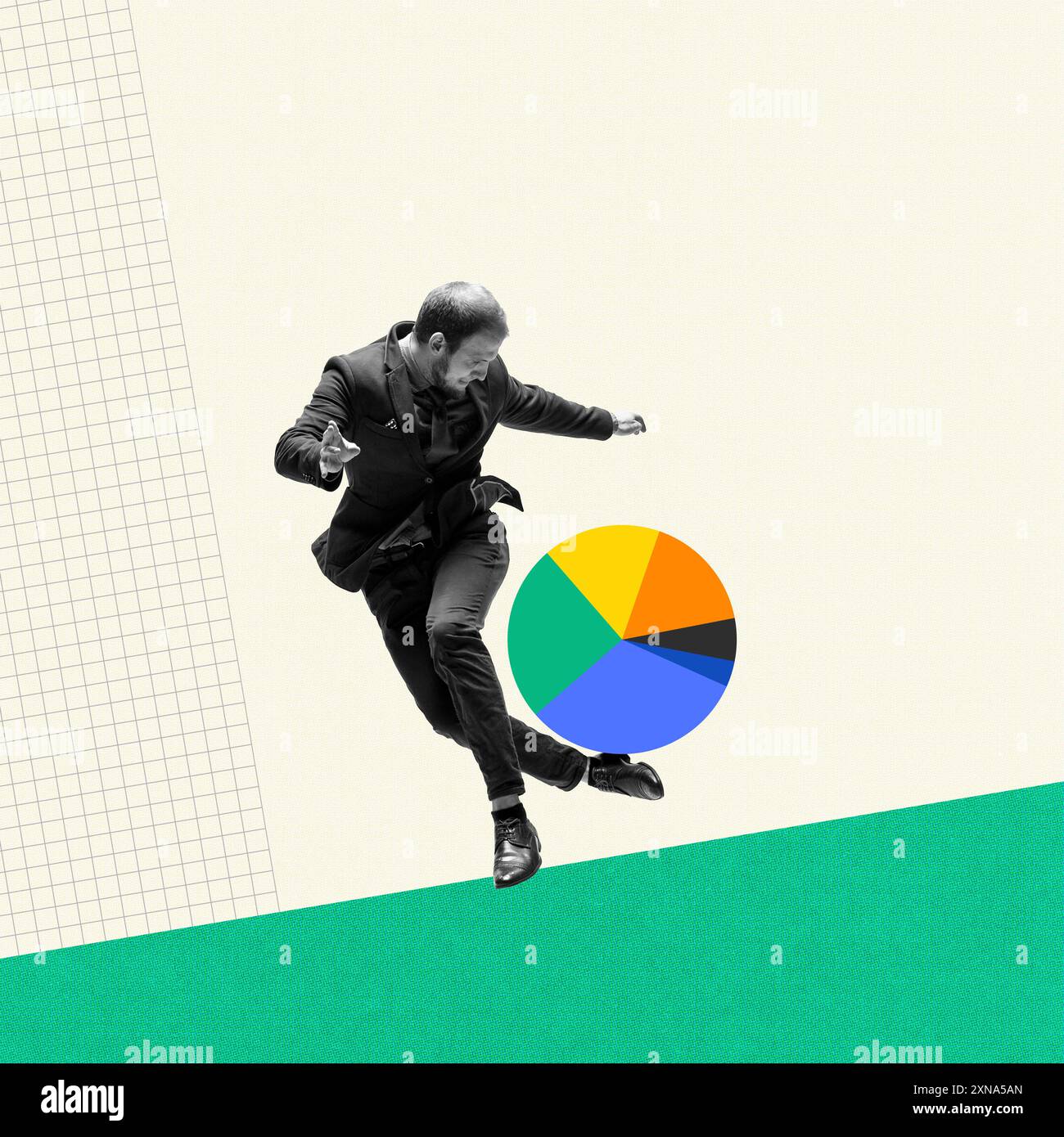 Businessman dribbling multicolored pie chart, symbolizing strategic ...