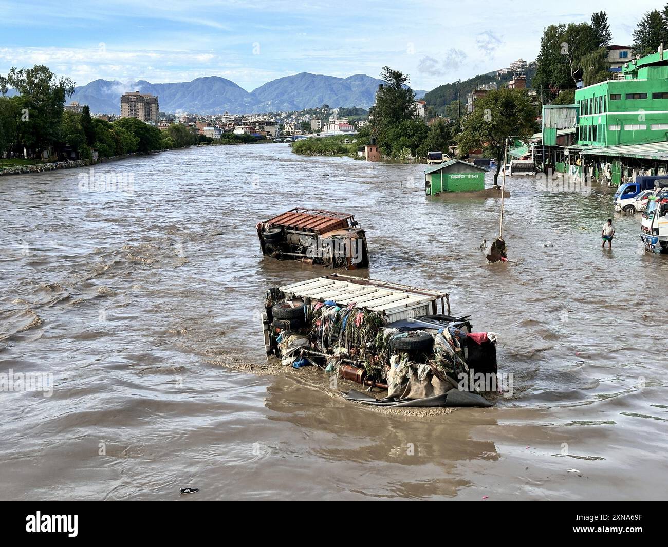 July 31, 2024: Kathmandu, Nepal: Vehicles were swept due to flood caused from overnight heavy ...