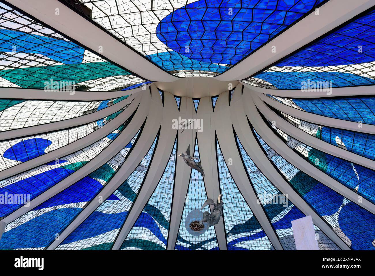 Angels hanging from the stained-glass ceiling, Roman Cathedral of ...