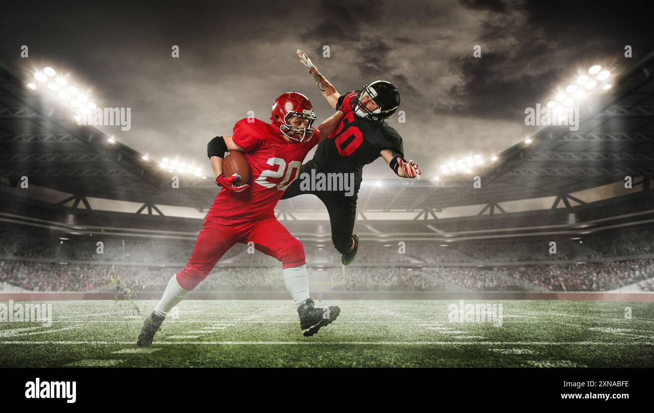 Dynamic action, Competitive men, American football players in black and ...