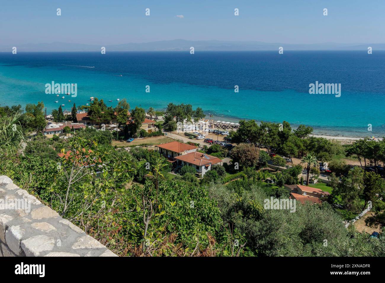Afytos, Greece, July 15, 2024. Elevated view of Afitos beach Stock ...