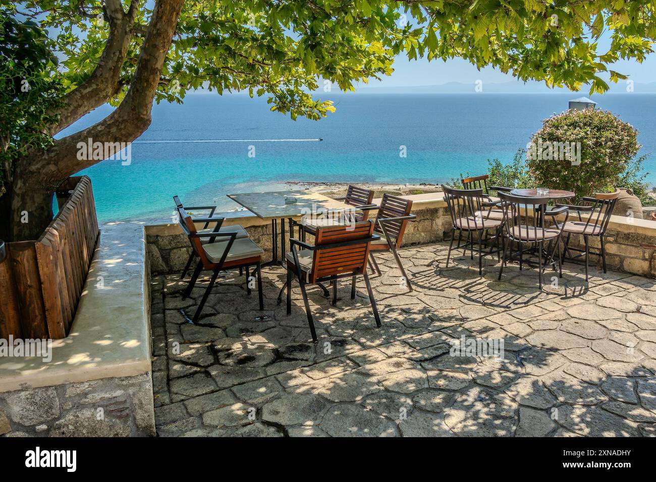 Afytos, Greece, July 15, 2024. Elevated view of Afitos beach Stock ...