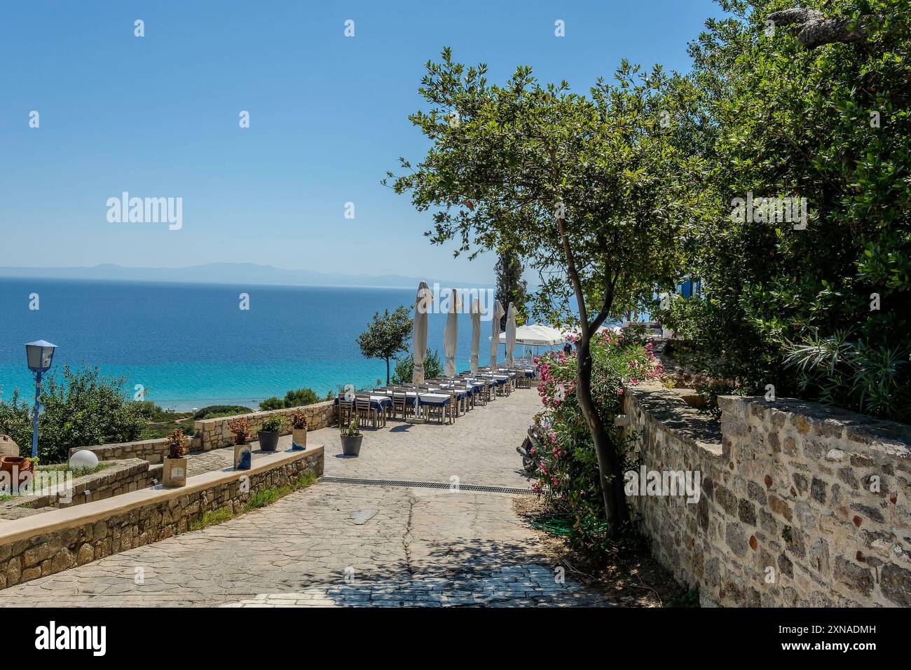 Afytos, Greece, July 15, 2024. Elevated view of Afitos beach Stock ...