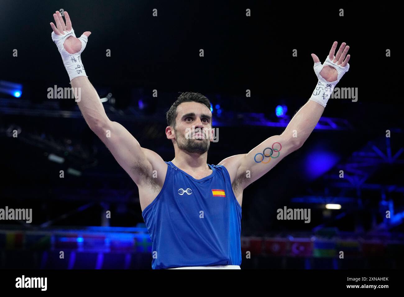 Spain's Jose Quiles celebrates after defeating Kazakhstan's Makhmud ...