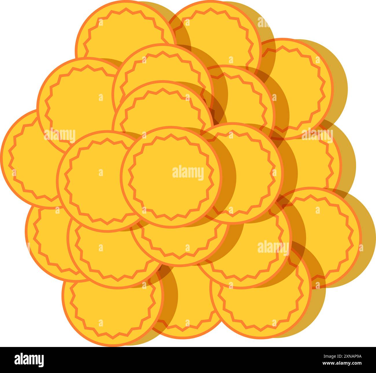Isolated geometric illustration of pile of golden coins with shadows ...