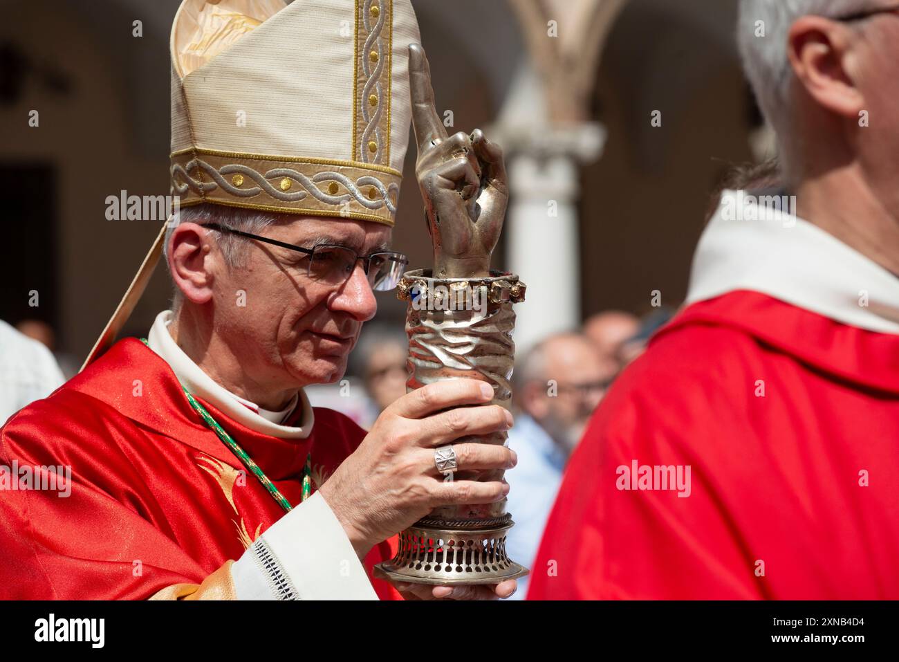 Italy, Lombardy, Crema, Bishop Holds the Arm Reliquary San Pantaleone ...