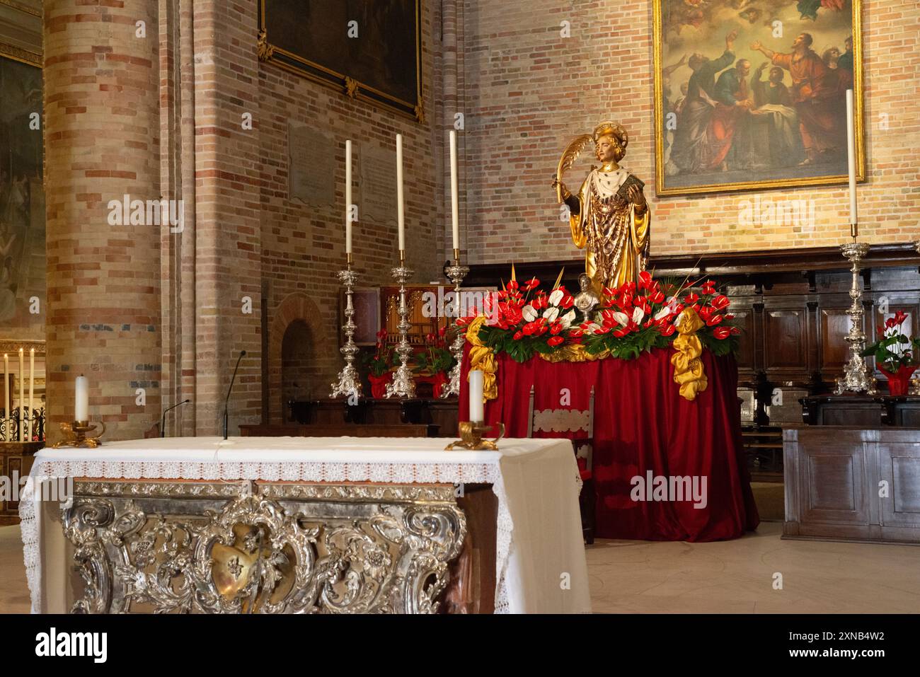 Italy, Lombardy, Crema, the Cathedral, Statue of San Pantaleone Patron ...