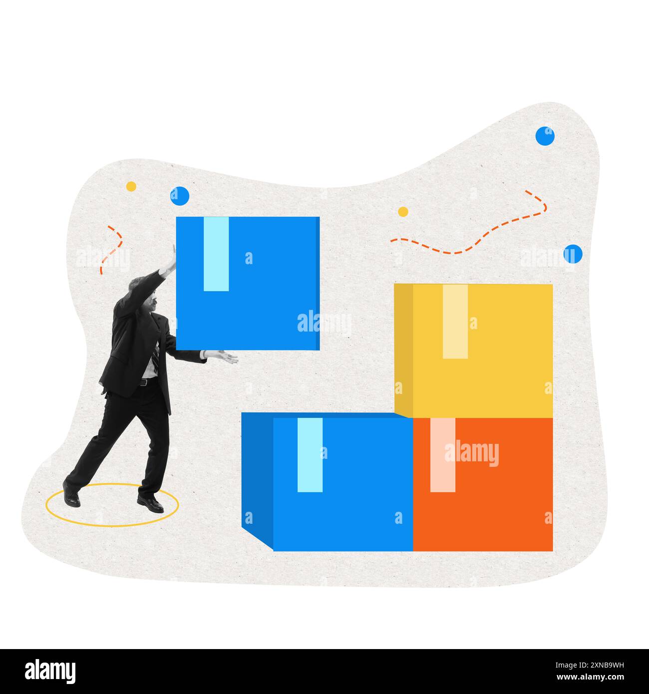 Man placing colorful blocks like puzzle, symbolizing optimization of ...