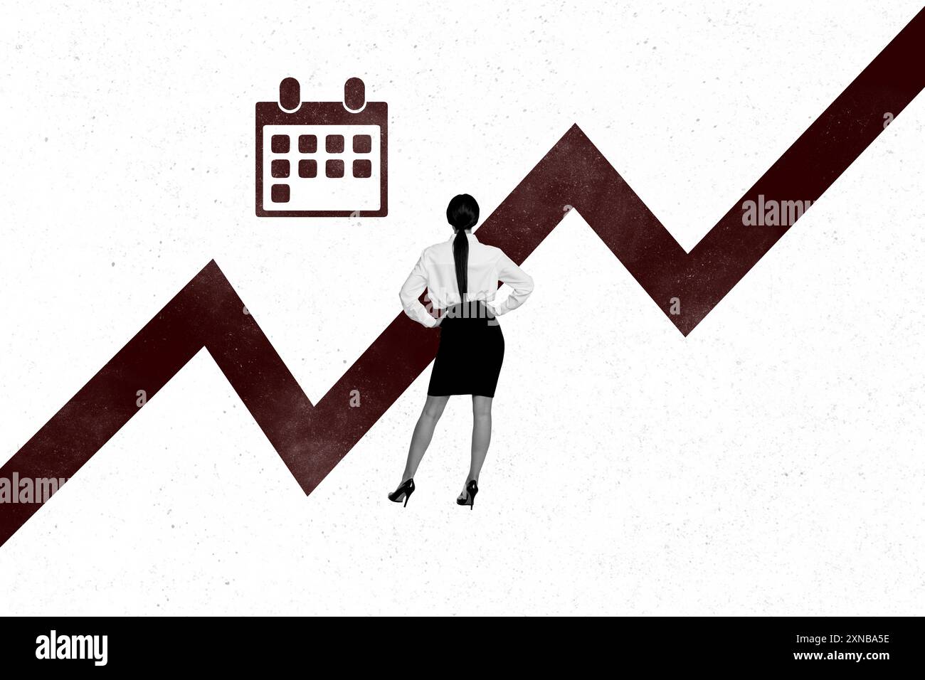 Composite photo collage of thoughtful businesswoman look calendar icon ...