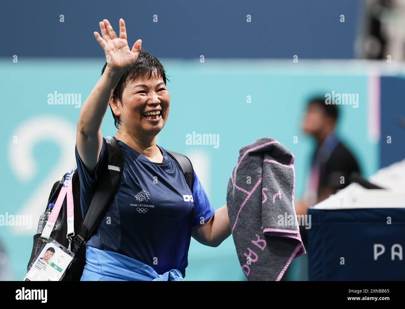 Paris, France. 31st July, 2024. Ni Xia Lian of Luxembourg waves to ...
