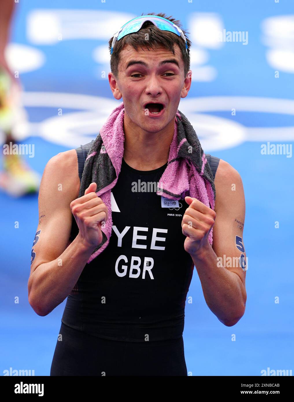 Great Britain's Alex Yee celebrates winning a gold medal following the ...