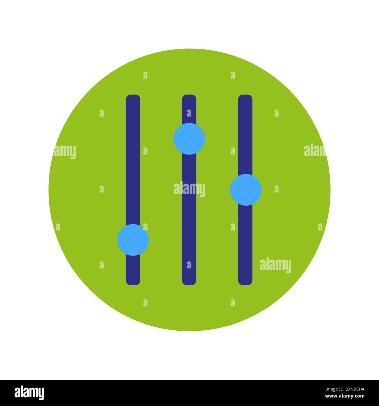 Settings icon vector. Blue sliders symbol. Green circle background ...