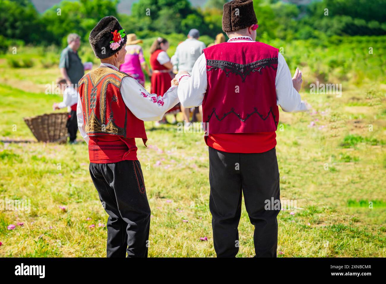 Men wearing the Bulgarian national colors dancing during the annual ...