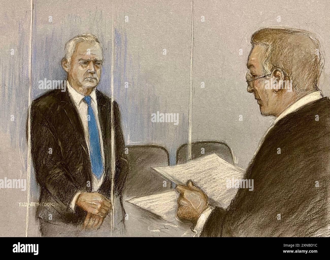 Court artist drawing by Elizabeth Cook of Chief Magistrate Paul ...