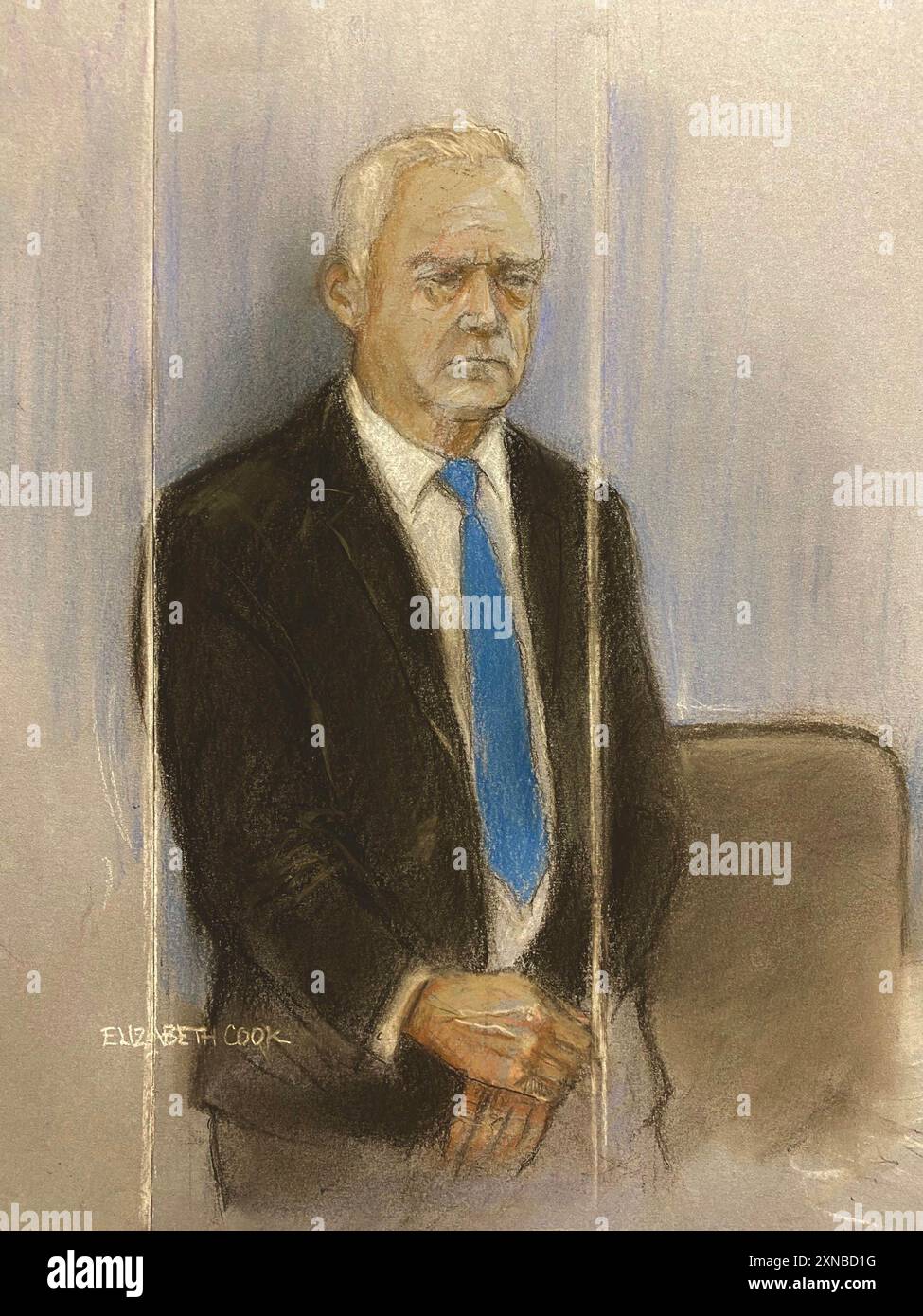 Court artist drawing by Elizabeth Cook of former BBC broadcaster Huw ...
