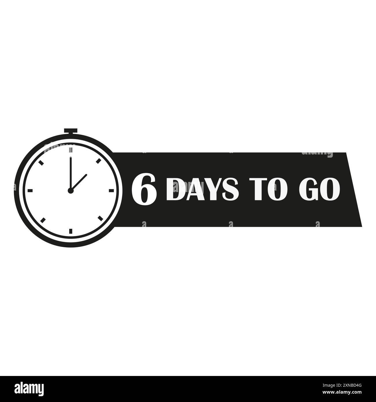 Countdown timer icon. Number six highlighted. 6 days to go. Black and ...