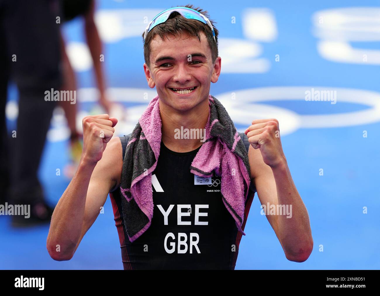 Great Britain's Alex Yee celebrates winning a gold medal following the ...