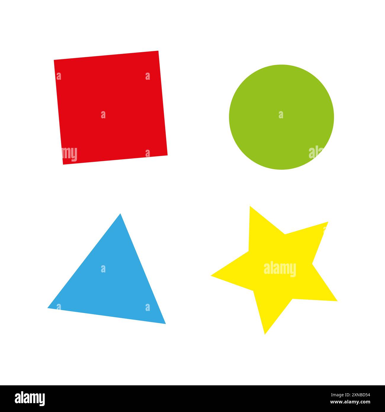 Colorful shapes vector. Red square, green circle, blue triangle, yellow star. Basic geometric ...