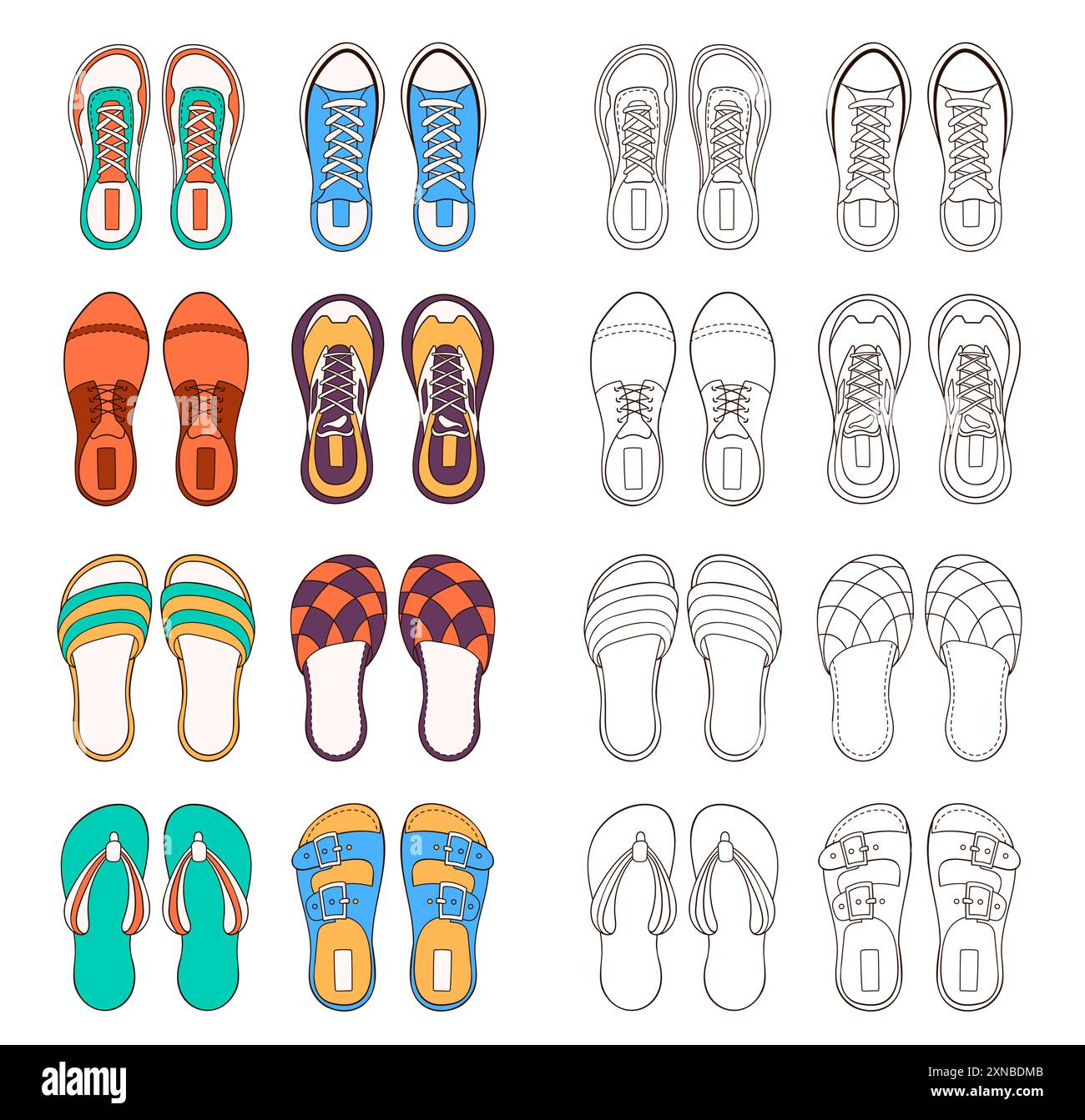 Big Male shoes collection in line art style. Sneakers design for ...