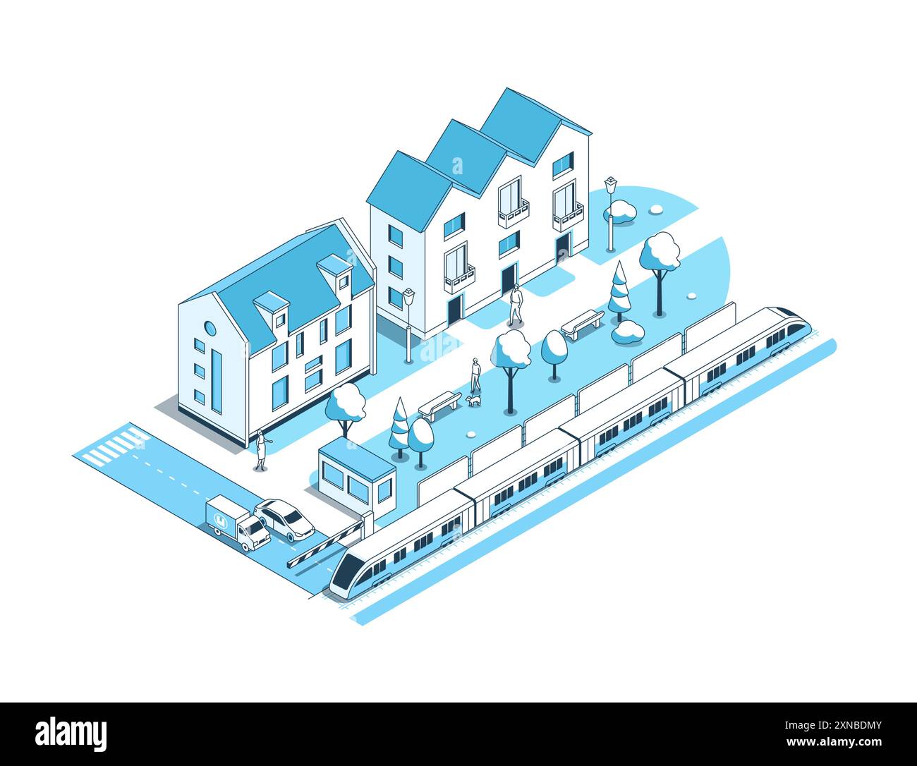 Safe railway crossing - vector isometric illustration Stock Vector ...