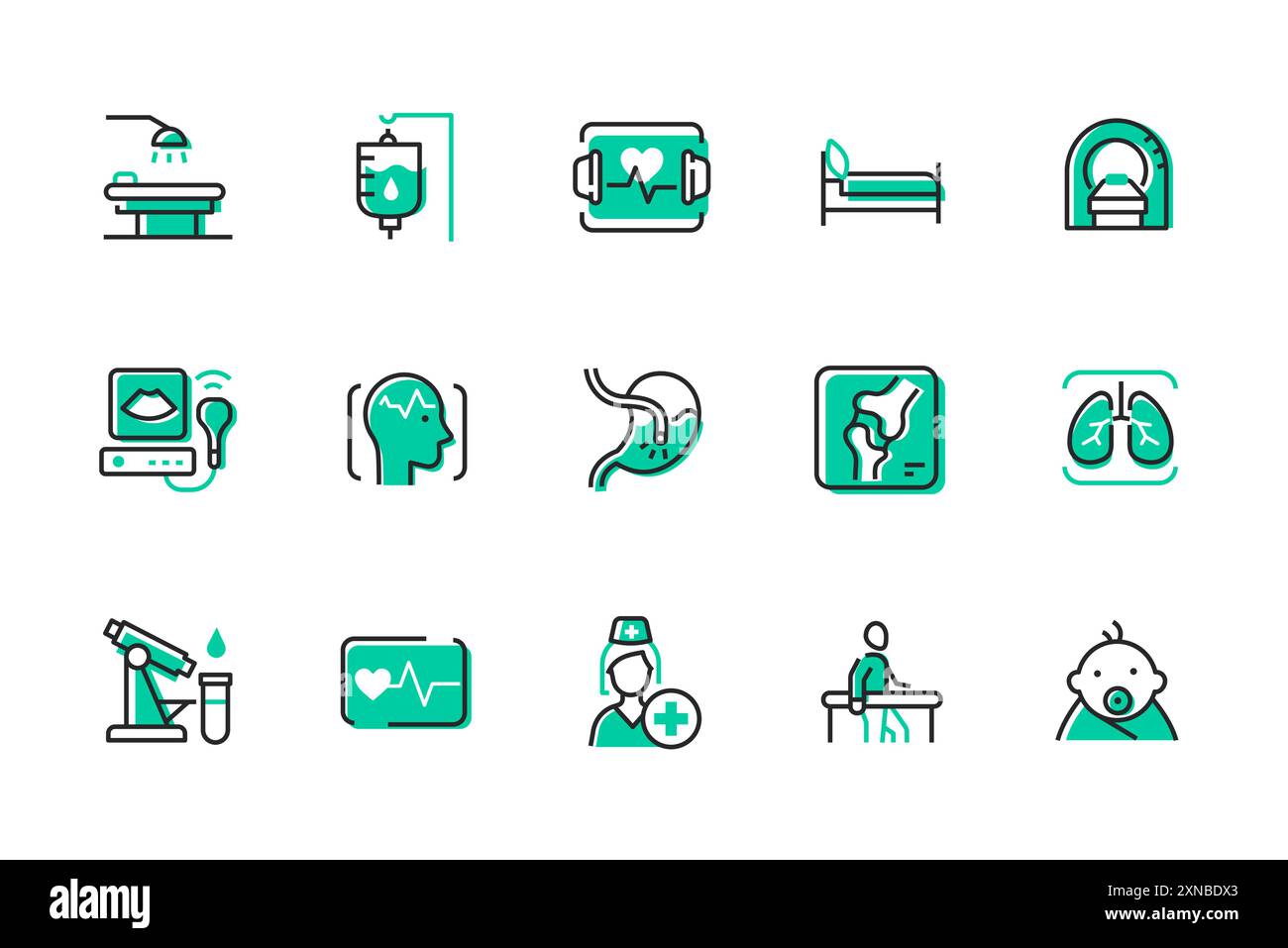 Medical examination and illness - set of line design style icons Stock ...
