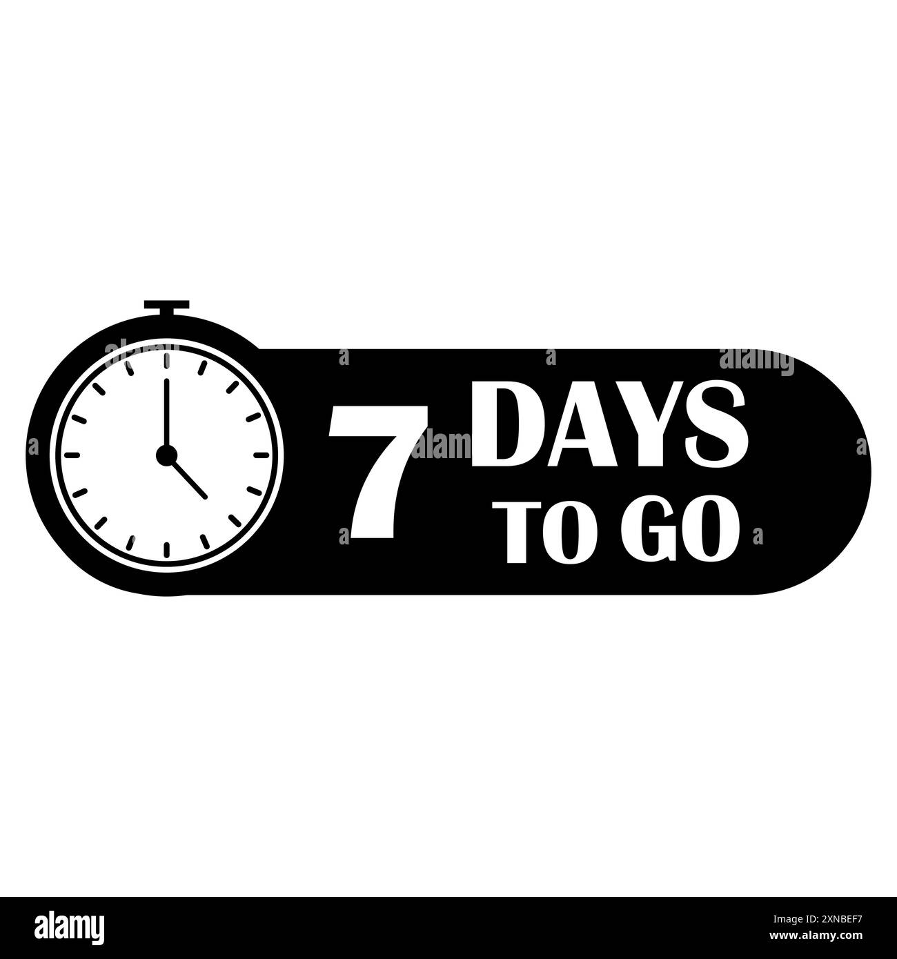Countdown timer icon. Vector illustration. "7 days to go" text. Black ...