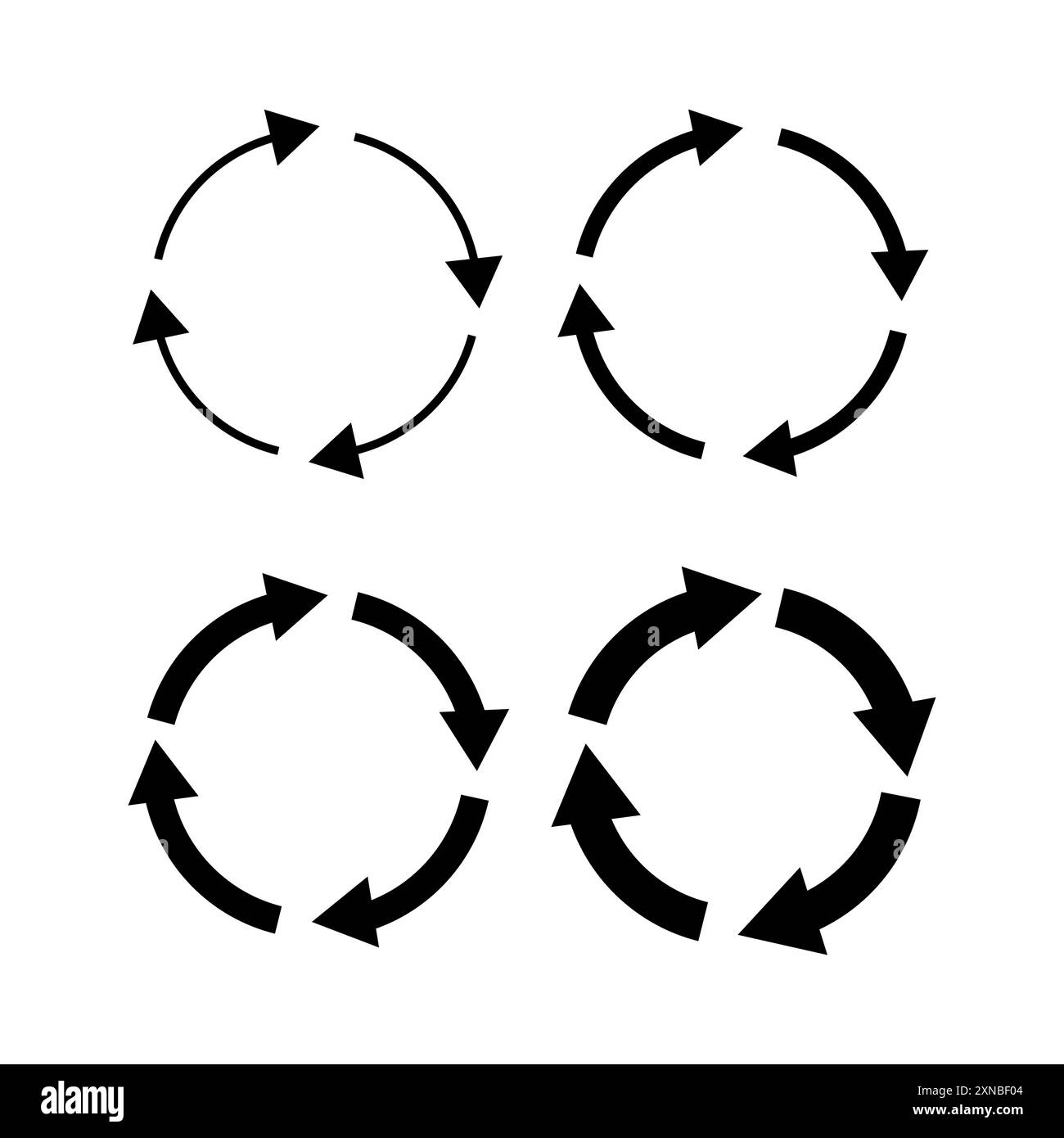 Four circular arrows. Black arrow icons. Rotation cycle symbols. Vector illustration Stock ...