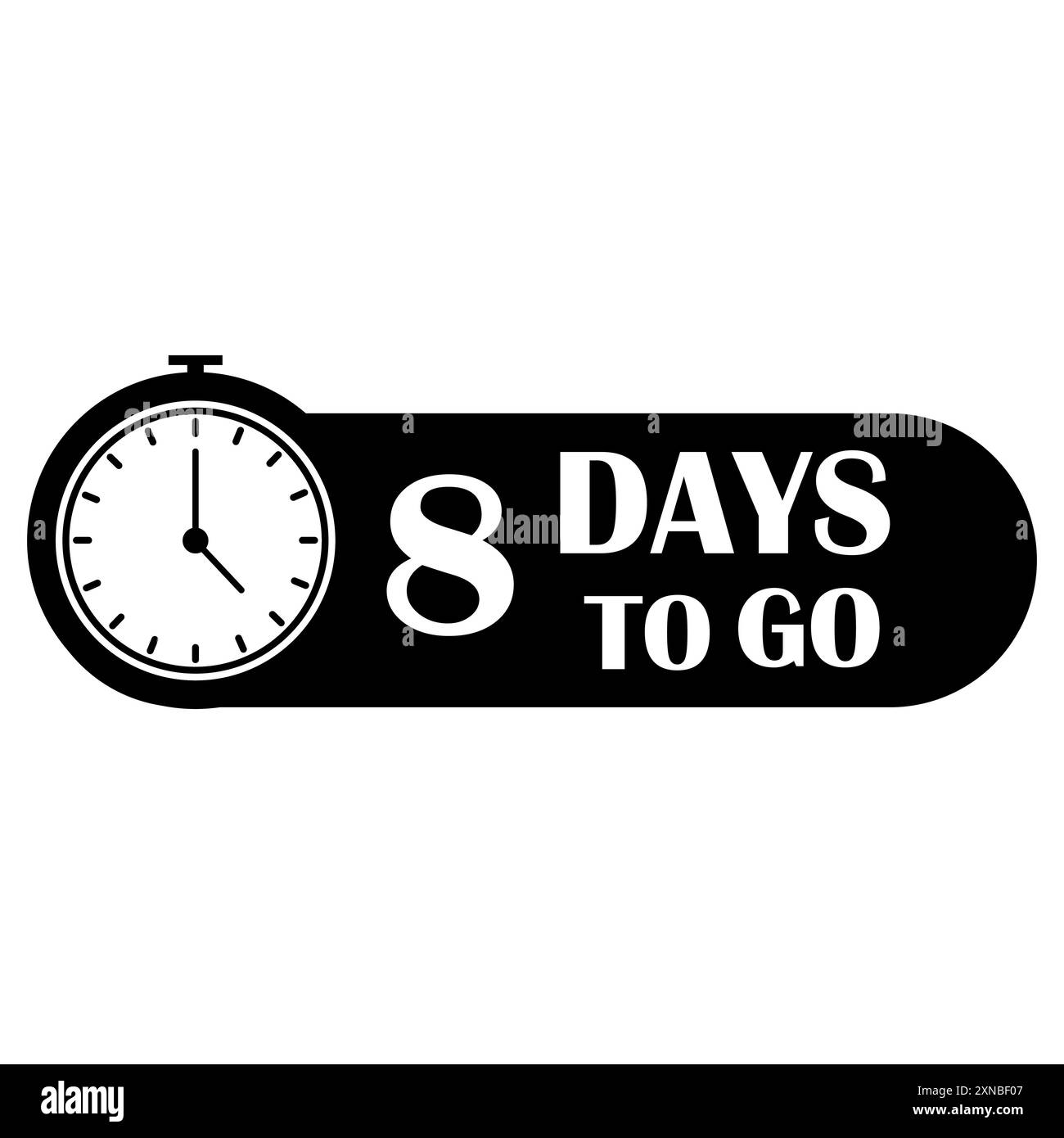 Countdown timer icon. Vector illustration. "8 days to go" text. Black and white Stock Vector ...