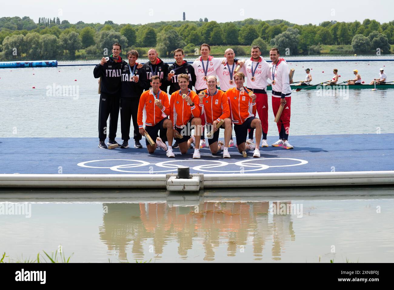 Silver medalists, back left, Italy's Giacomo Gentili, Andrea Panizza ...
