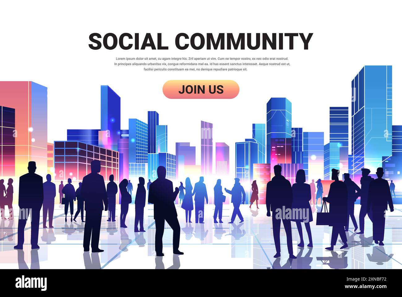 Social community urban people skyline silhouettes Modern cityscape with ...