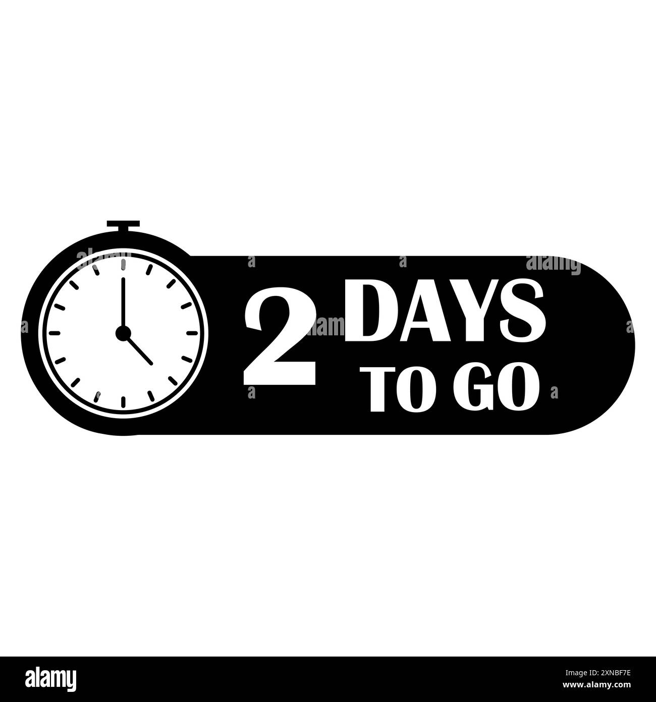 Countdown timer icon. Two days to go. Vector clock illustration. Bold black and white Stock ...