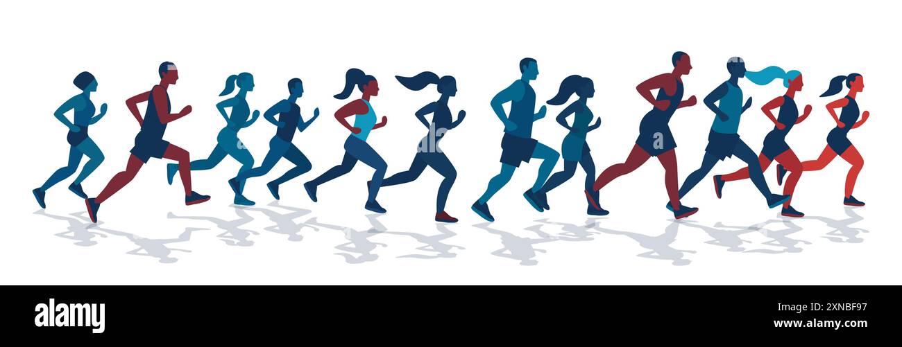 Group of running people diverse community athletic activity dynamic ...