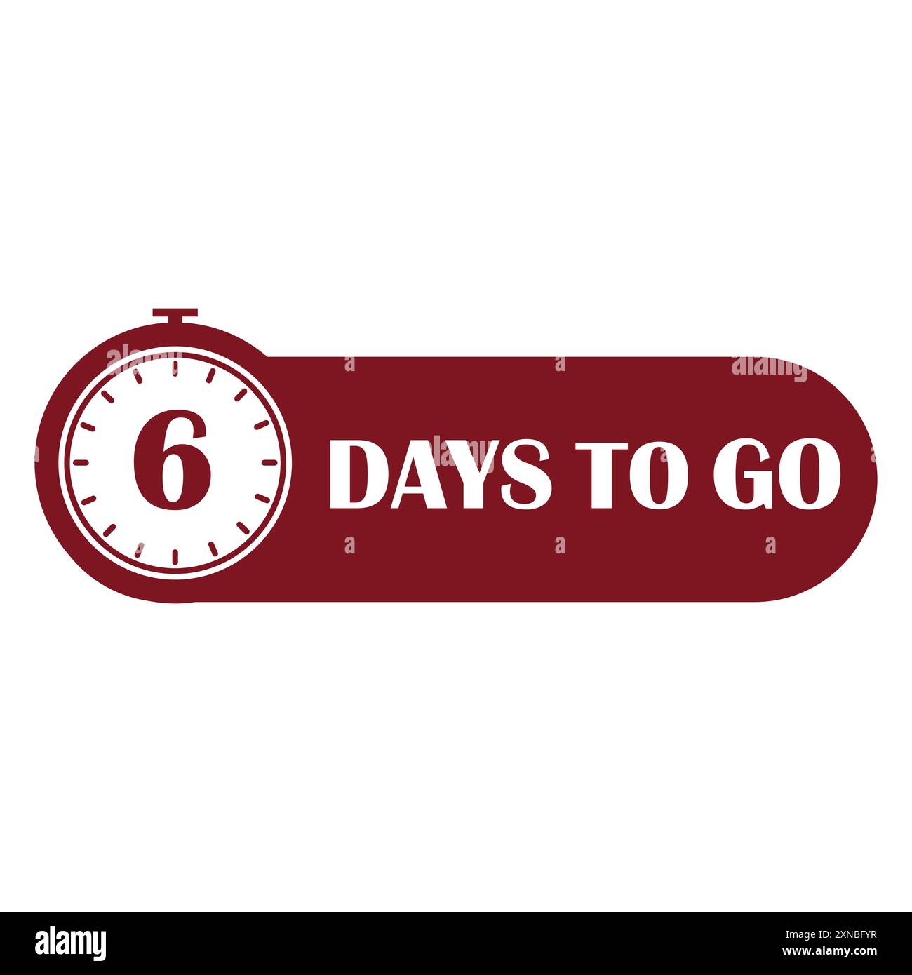 Countdown timer icon. Six days to go. Vector clock illustration. Maroon ...
