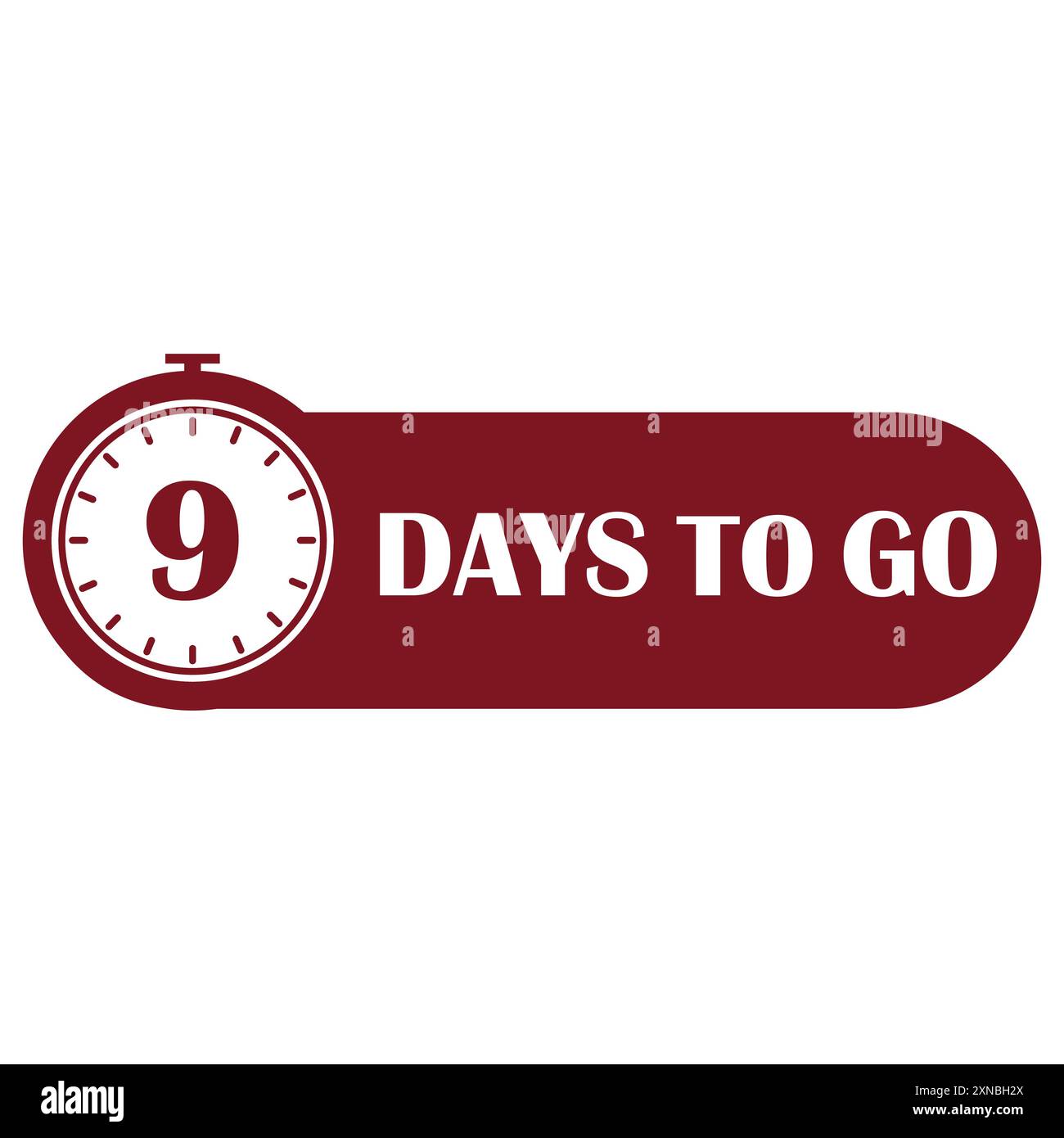 Countdown timer icon. Nine days to go. Red and white design. Vector ...